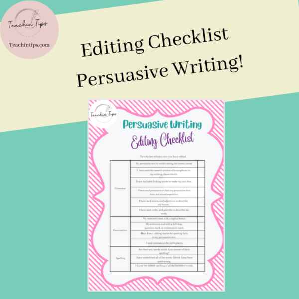 Persuasive Texts Editing Checklist | Editing Opinion Writing ANCHOR ...
