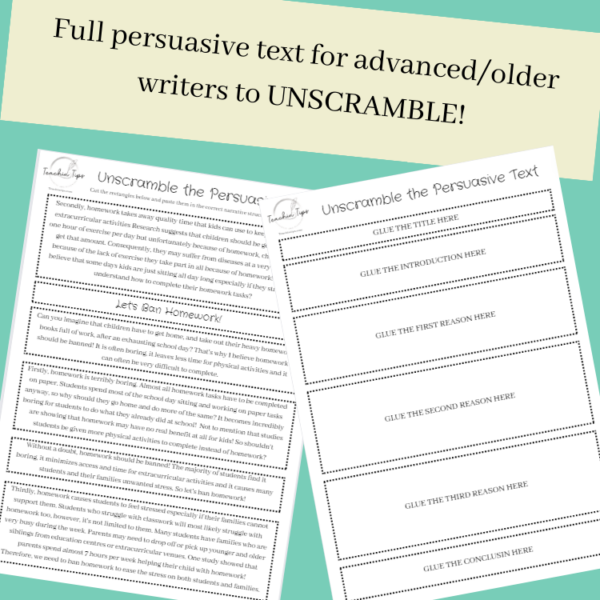 DIFFERENTIATED Unscramble the Text Activity Persuasive Texts | Opinion ...
