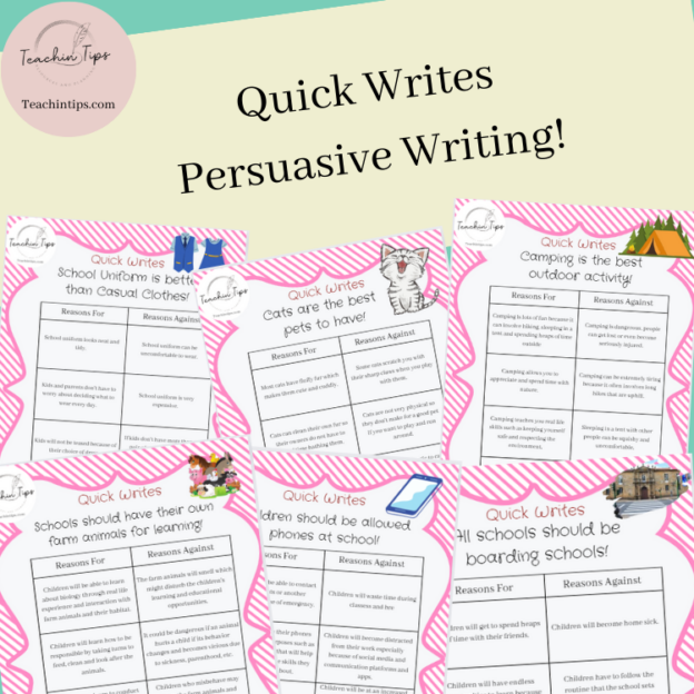 Persuasive Texts Prompts or Topics with Arguments For & Against Opinion ...