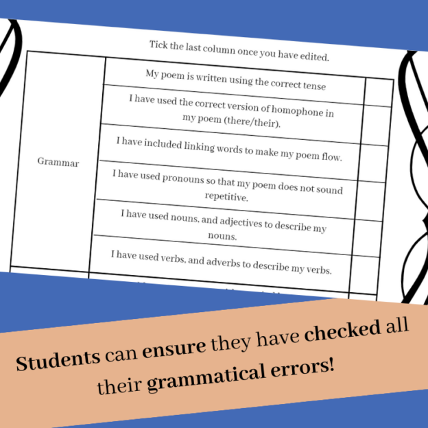 Editing Checklist Poetry Assessment| Student Self-Editing Checklist ...