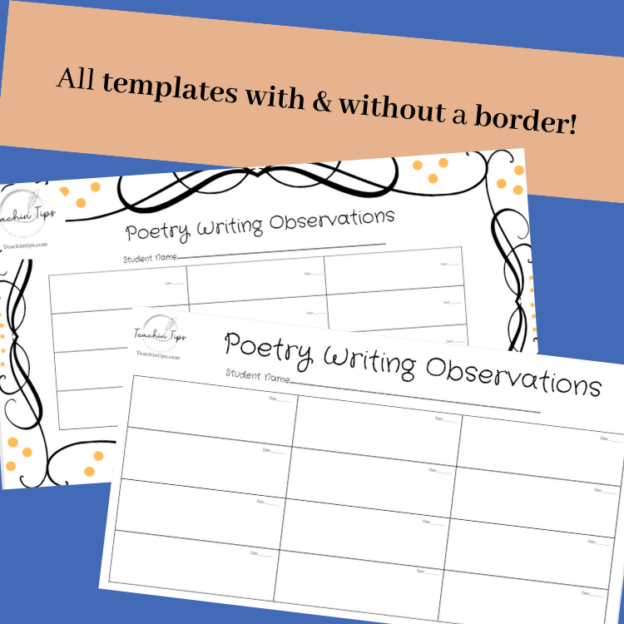 Poetry Writing Assessment Templates | Conference Observation Notes ...