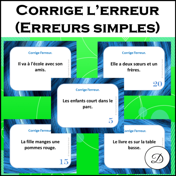 Corrige l'erreur (Erreurs simples) 28 CAT / French Grammar - Teacher ...