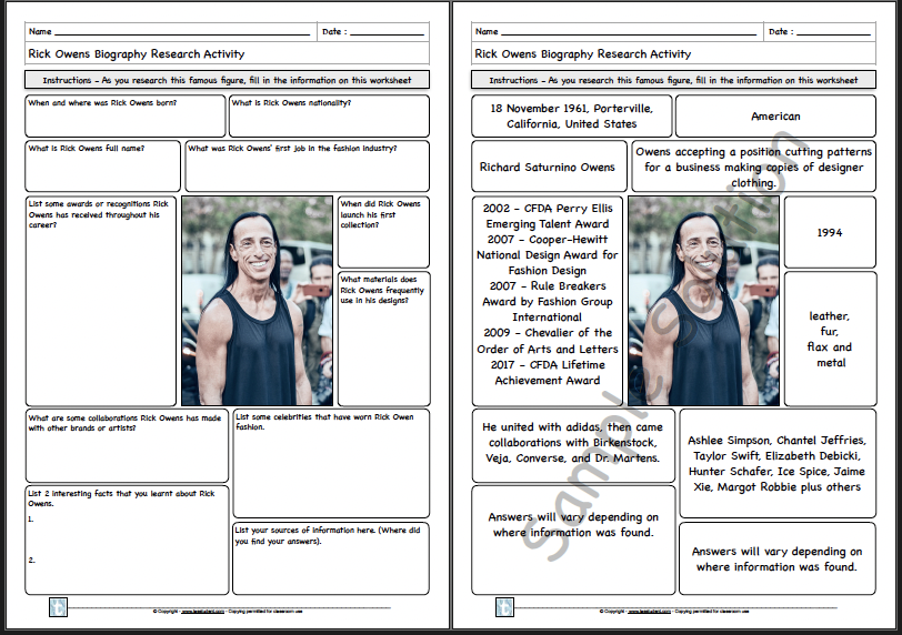 People in Fashion Design - Rick Owens - Teacher Professional Development