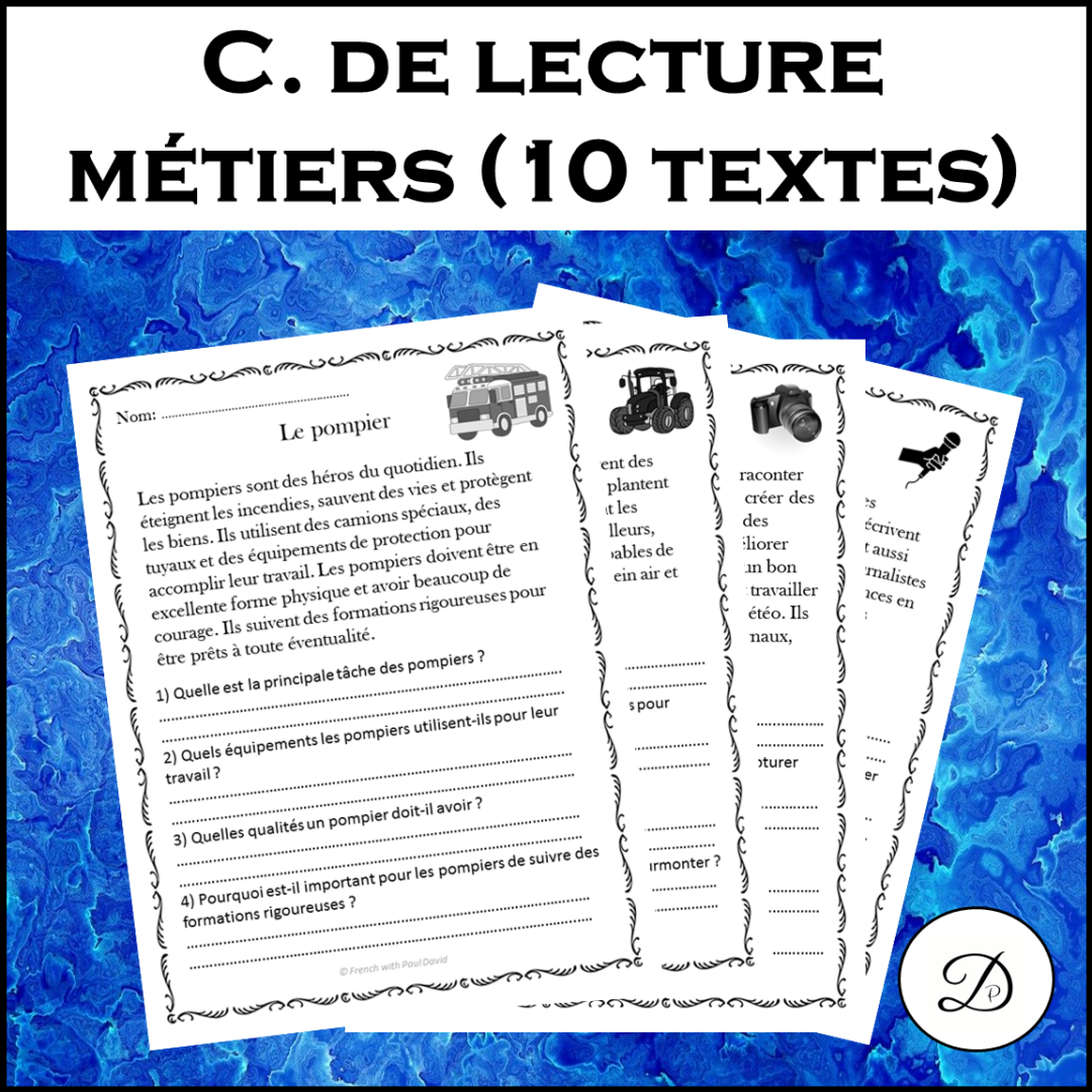 Compréhension de lecture - Professions et métiers / French Reading ...