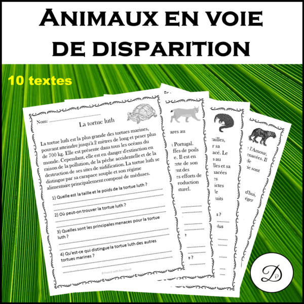C. de lecture - Animaux en voie de disparition / French Reading ...