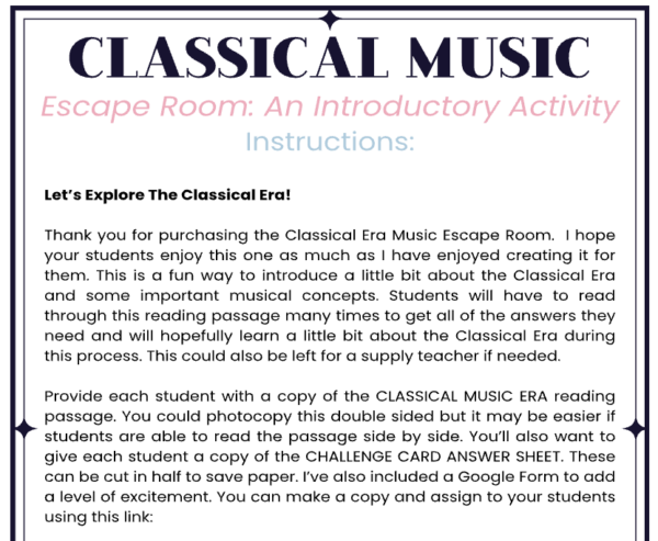 Classical Music Escape Room - Teacher Professional Development