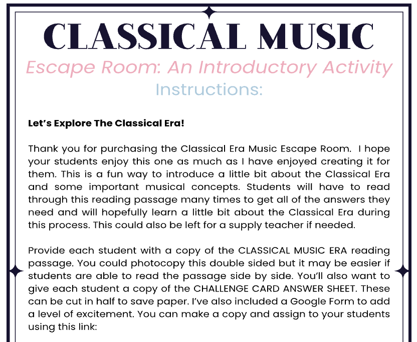 Classical Music Escape Room - Teacher Professional Development