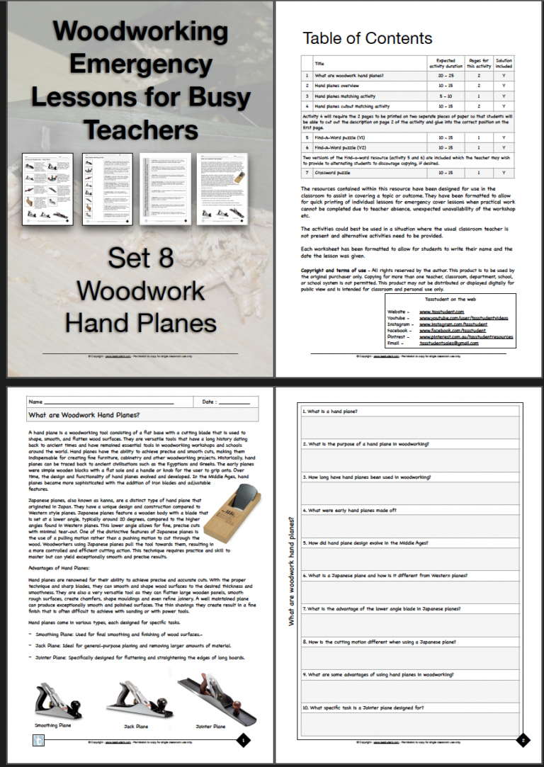 Woodwork Lessons - Set 8 - "Hand Planes" - Teacher Professional Development