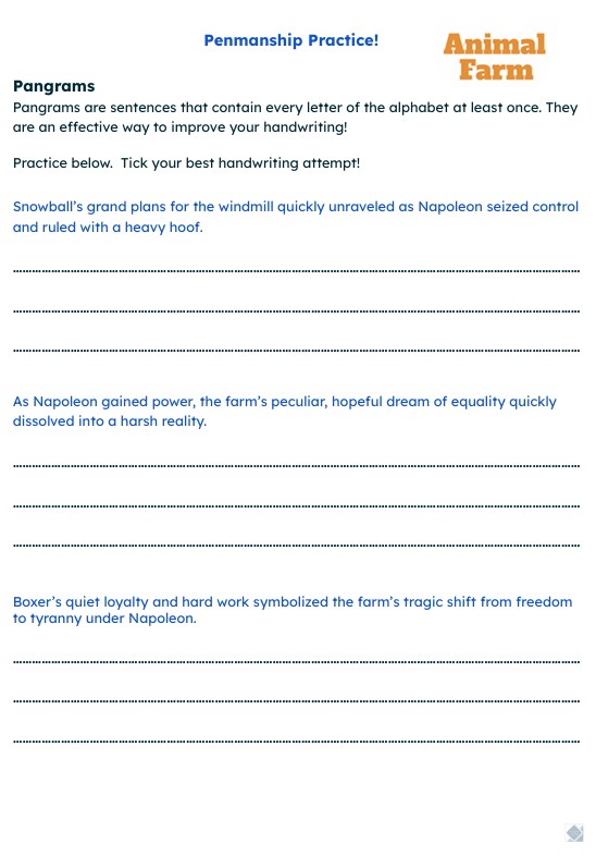 Pangram Penmanship Practice | Primary to Middle Years - Teacher ...