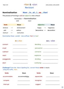 Year 6-8 Nominalisation | sh-tion, zh-sion - Teacher Professional ...