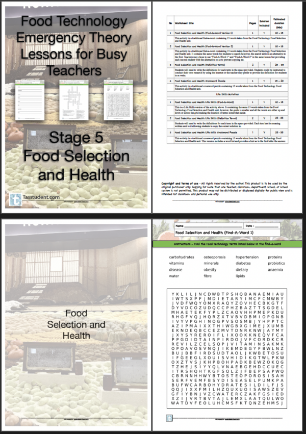 Food Technology Emergency Lesson - Food Selection and Health - Teacher ...