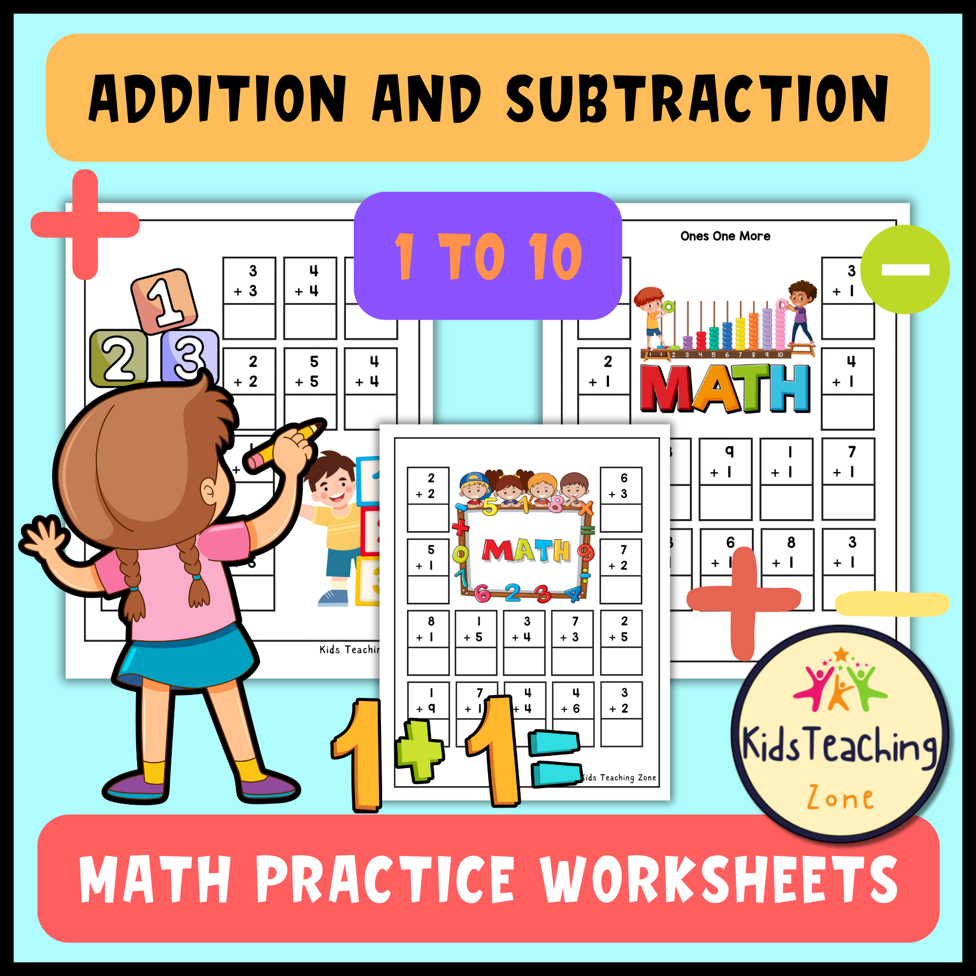 1st and 2nd Grade Addition and Subtraction Math Worksheets for Digits 1 ...