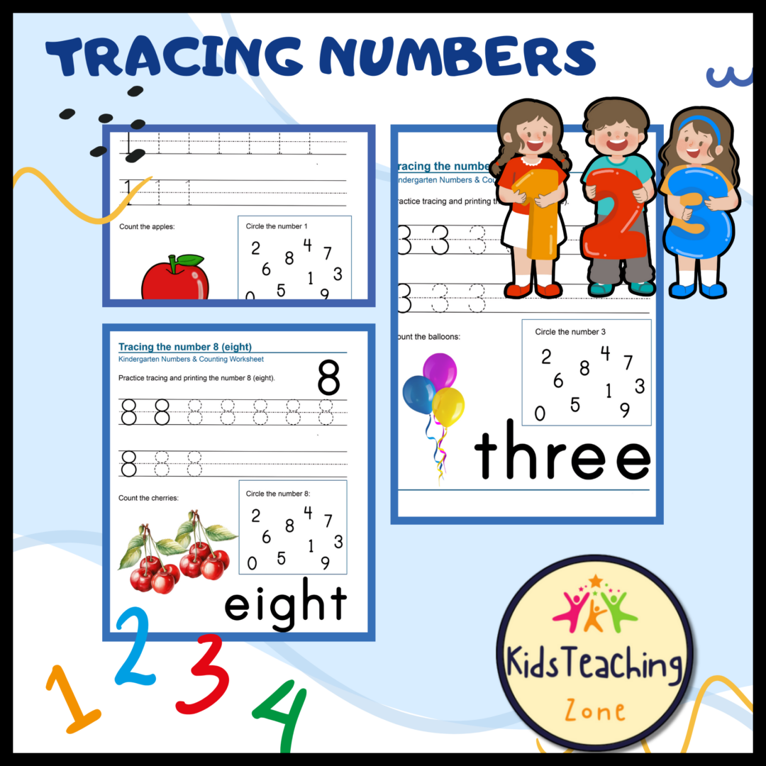 Tracing Numbers Worksheets | Kindergarten Numbers & Counting Practice ...