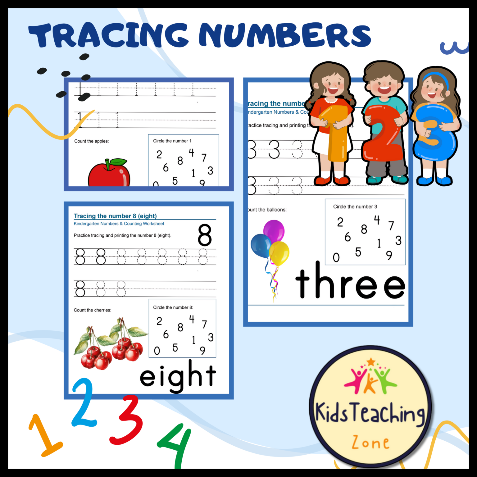 Tracing Numbers Worksheets | Kindergarten Numbers & Counting Practice ...
