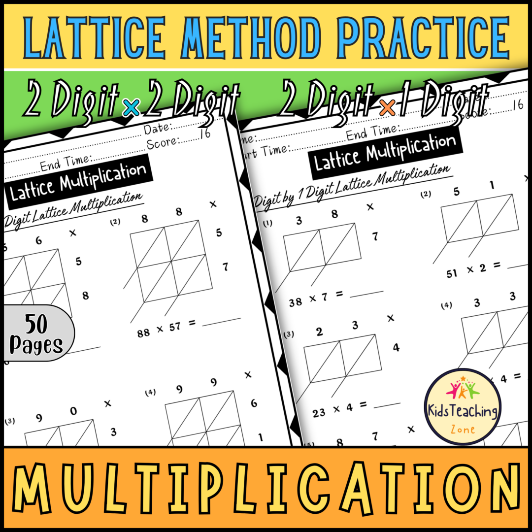 Lattice Multiplication Worksheets : 2 Digit by 1 Digit & 2 Digit by 2 ...
