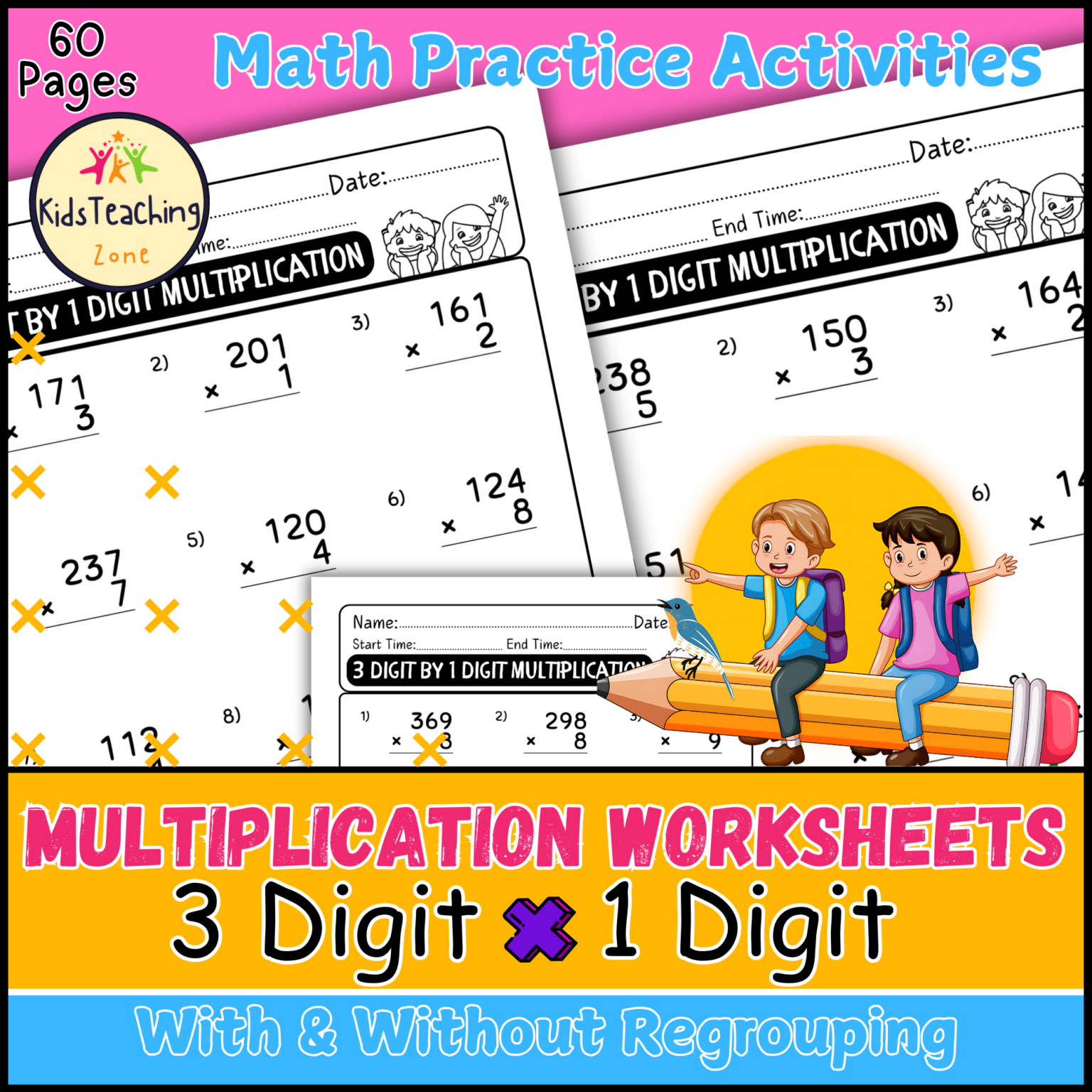 3 Digit by 1 Digit Multiplication Practice Worksheets - Teacher ...