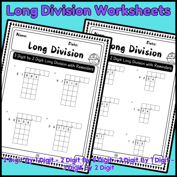 Multi Digit Long Division Worksheets Activities With Remainders ...