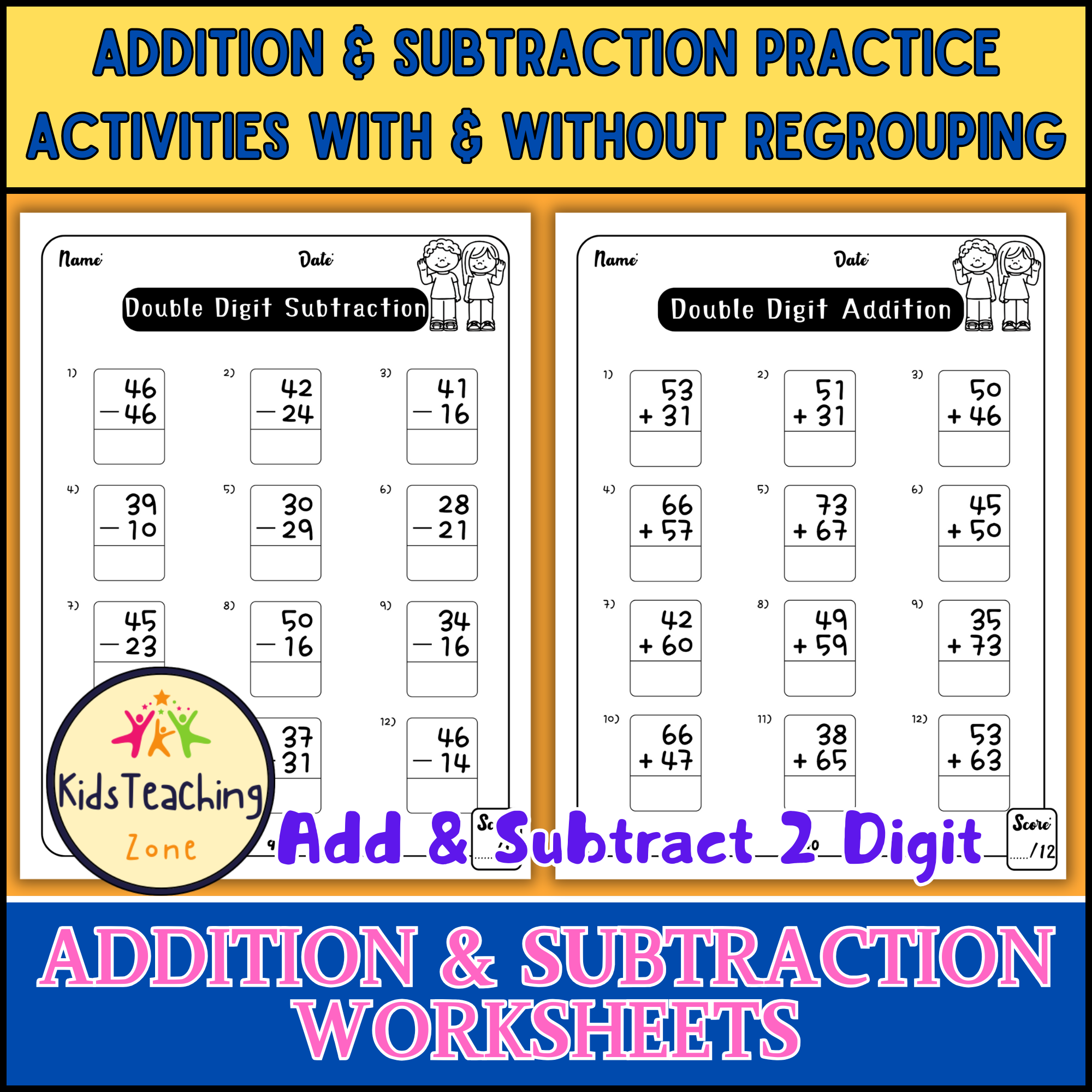 Two Digit Addition Without Regrouping Printable Worksheets Two Digit
