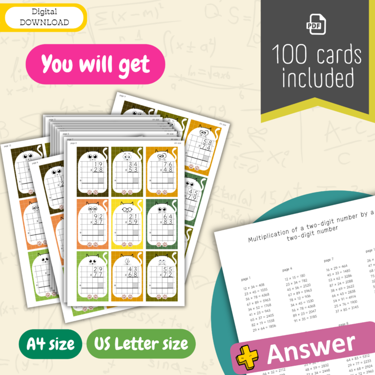 Multiplication flash cards 2 digit x 2 digit - Teacher Professional ...