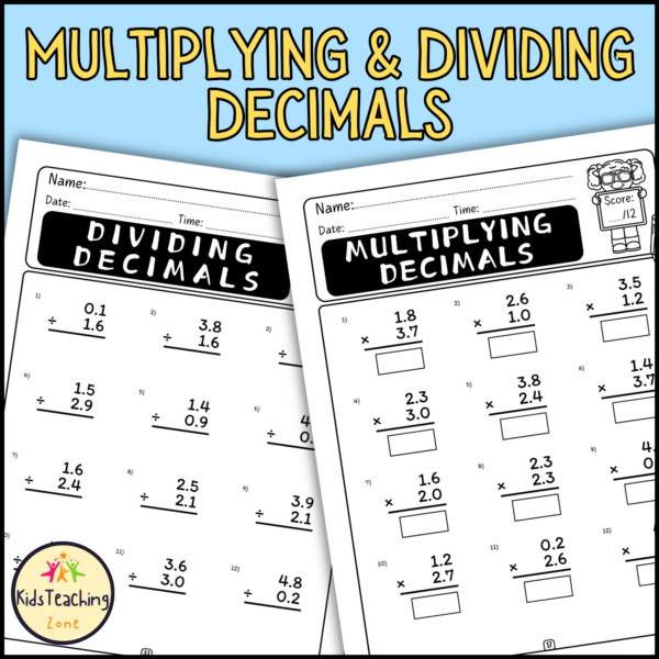 Multiplying and Dividing Decimals Worksheets Practice - Mixed Numbers ...