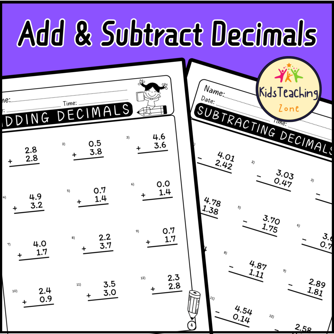 Adding and Subtracting Decimals Worksheets Practice - Mixed Numbers ...