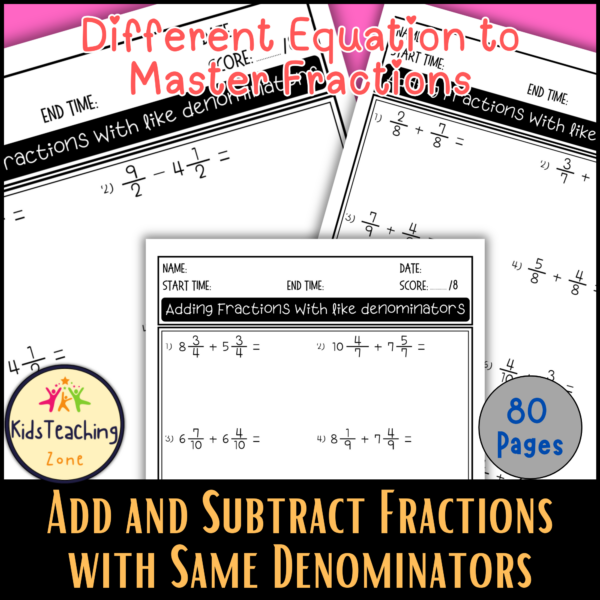Adding and Subtracting Fractions With Like Denominator Practice ...