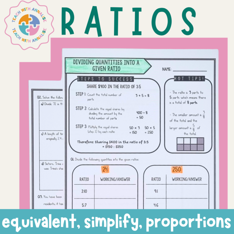 Year 7 -Ratio Worksheets - Writing Ratios, Proportions, Simplifying ...
