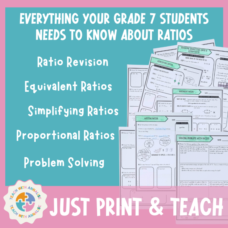 Year 7 -Ratio Worksheets - Writing Ratios, Proportions, Simplifying ...