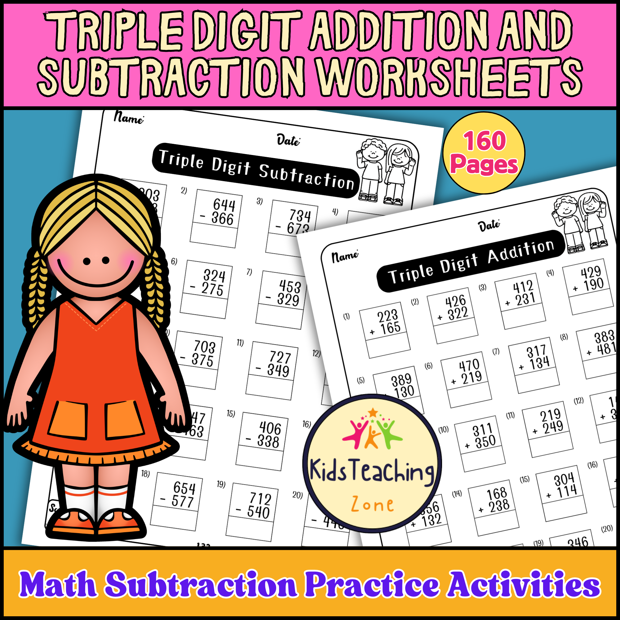 Three Digit Addition Without Regrouping Math Worksheets Horizontal