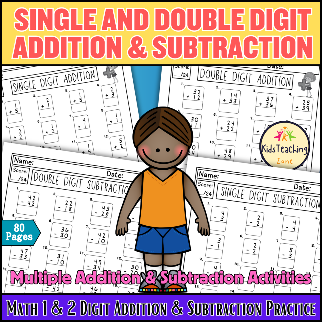 Single and Double Digit Addition and Subtraction Worksheets Practice ...