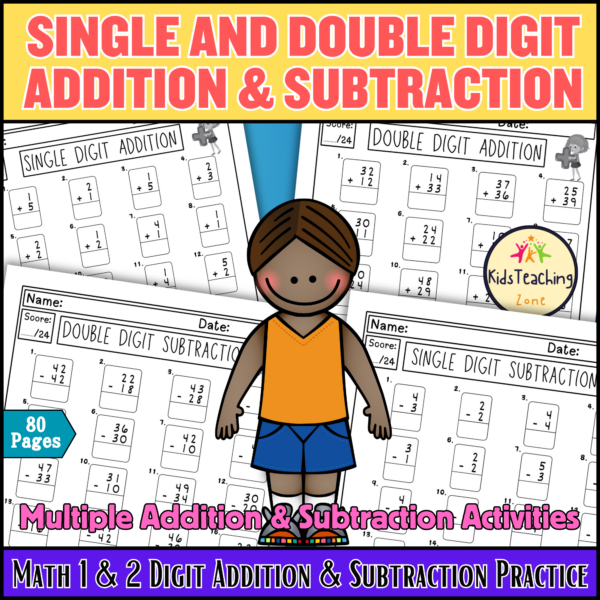 Single and Double Digit Addition and Subtraction Worksheets Practice ...