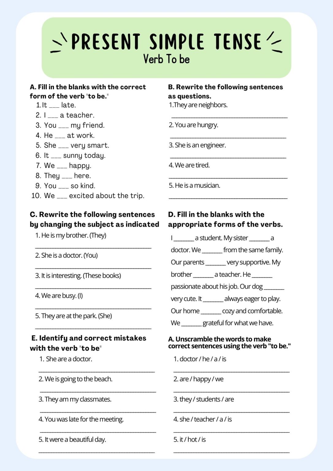 Verb To be Present Simple Exercises - Teacher Professional Development