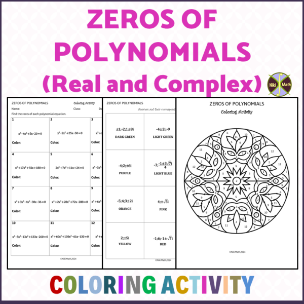 Zeros of Polynomials (Real and Complex) - Coloring Activity/Color by ...