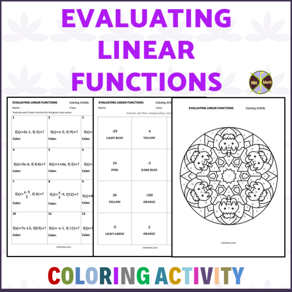 Evaluating Linear Functions - Coloring Activity/Color by Code - Teacher ...