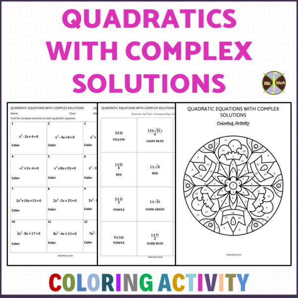 Quadratic Equations with Complex Solutions-Coloring Activity/Color by ...