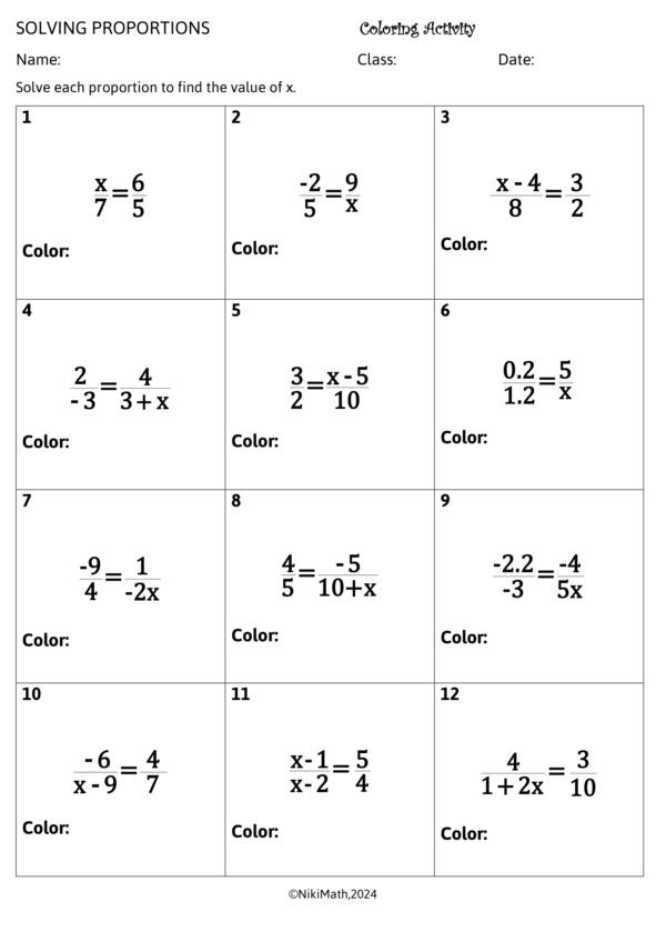 Solving Proportions - Coloring Activity/Color by Code - Teacher ...