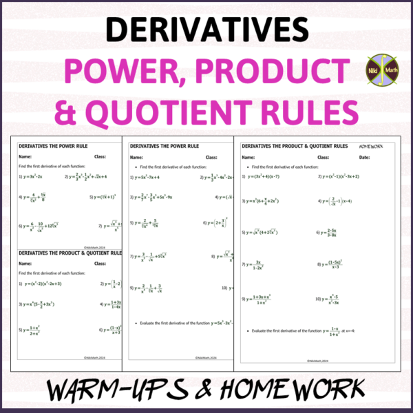 Derivatives The Power,Product & Quotient Rules-Warm-Ups and Homework 35 ...
