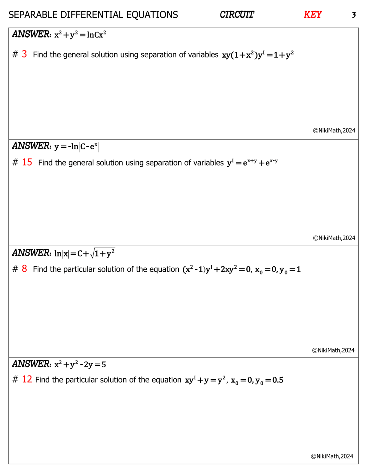Separable Differential Equations-Circuit (15 Problems, general ...
