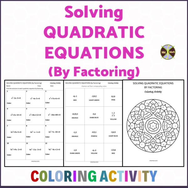 Solving Quadratic Equations by Factoring - Color by Code - Teacher ...