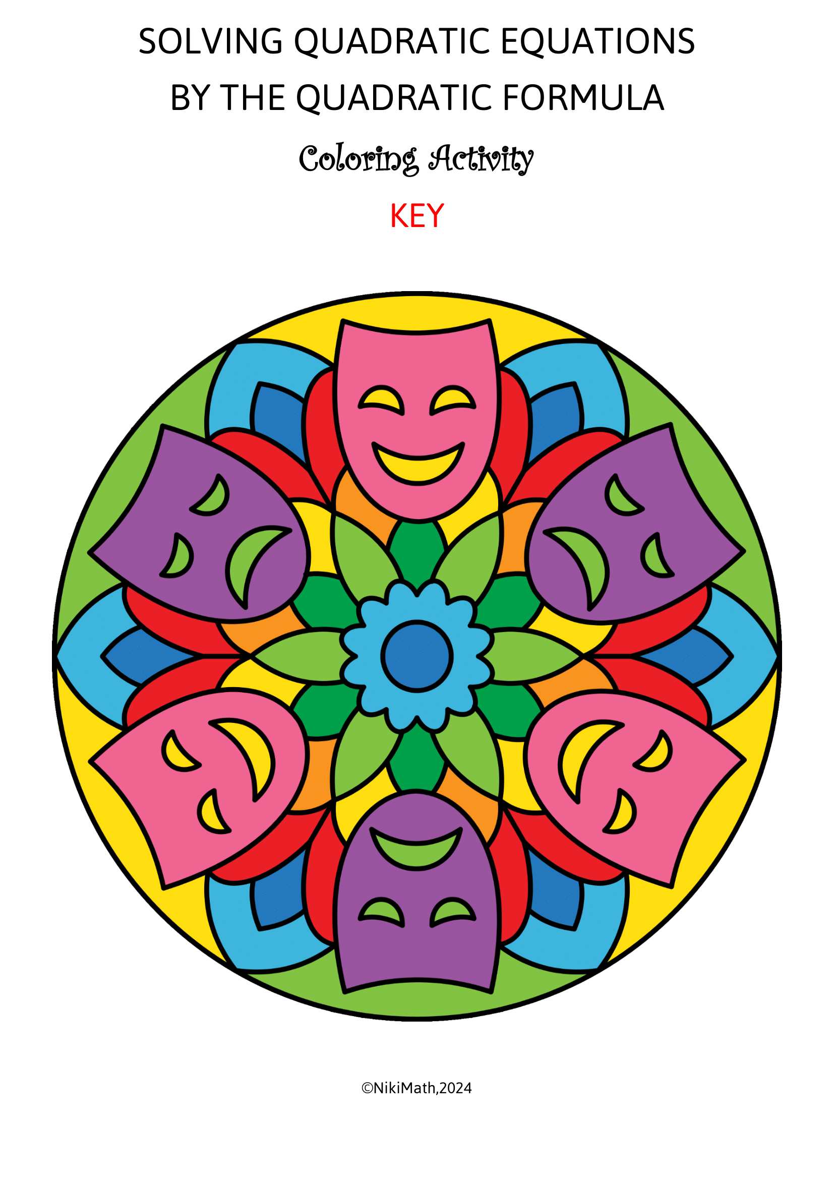 Solving Quadratic Equations Using the Quadratic Formula - Color by Code ...