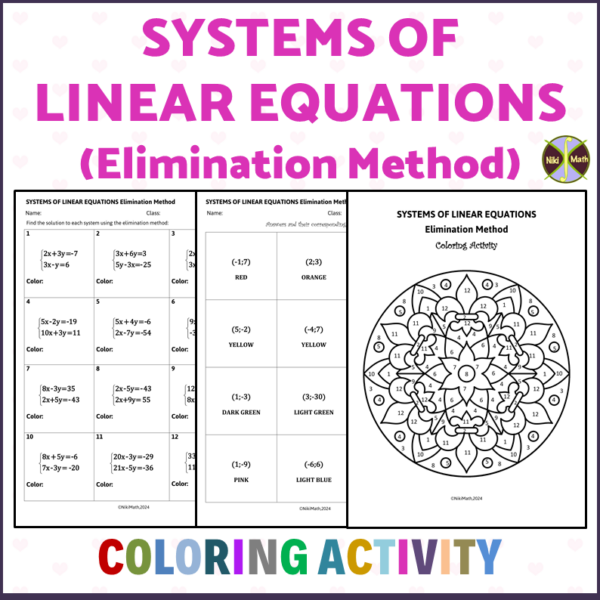 Systems of Linear Equations (Elimination Method) - Color by Code ...