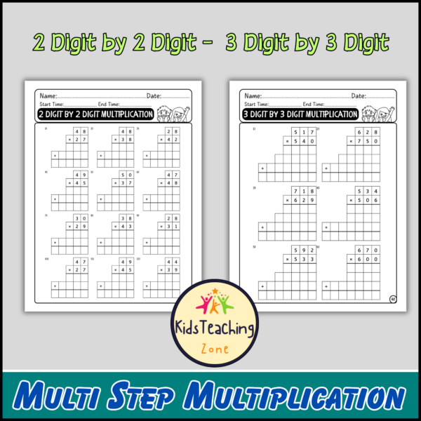 Multi Digit Multiplication Practice Worksheets: 2, 3 and 4 Digit ...