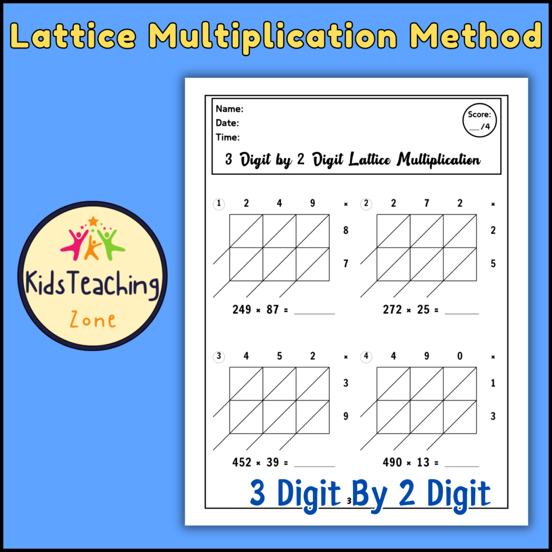 3 Digit by 2 Digit Multiplication Practice Worksheets Using Lattice ...