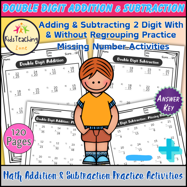 2 Digit Addition and Subtraction With and Without Regrouping - Missing ...