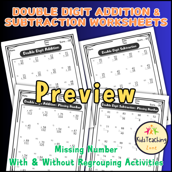 2 Digit Addition and Subtraction With and Without Regrouping - Missing ...
