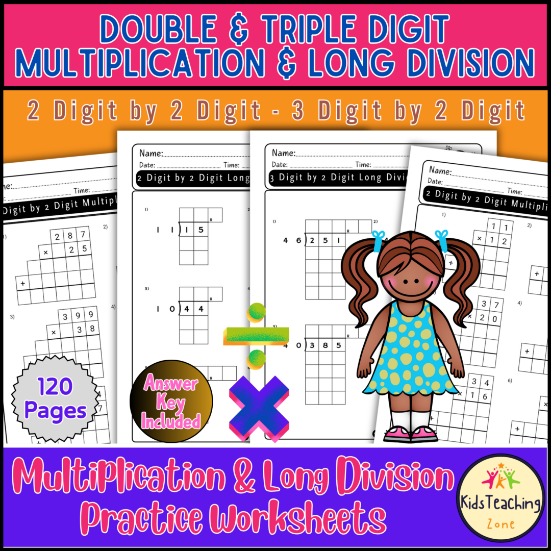 Double and Triple Digit Multiplication & Long Division Practice ...