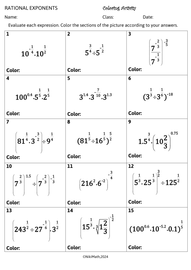 Rational Exponents - Coloring Activity - Teacher Professional Development