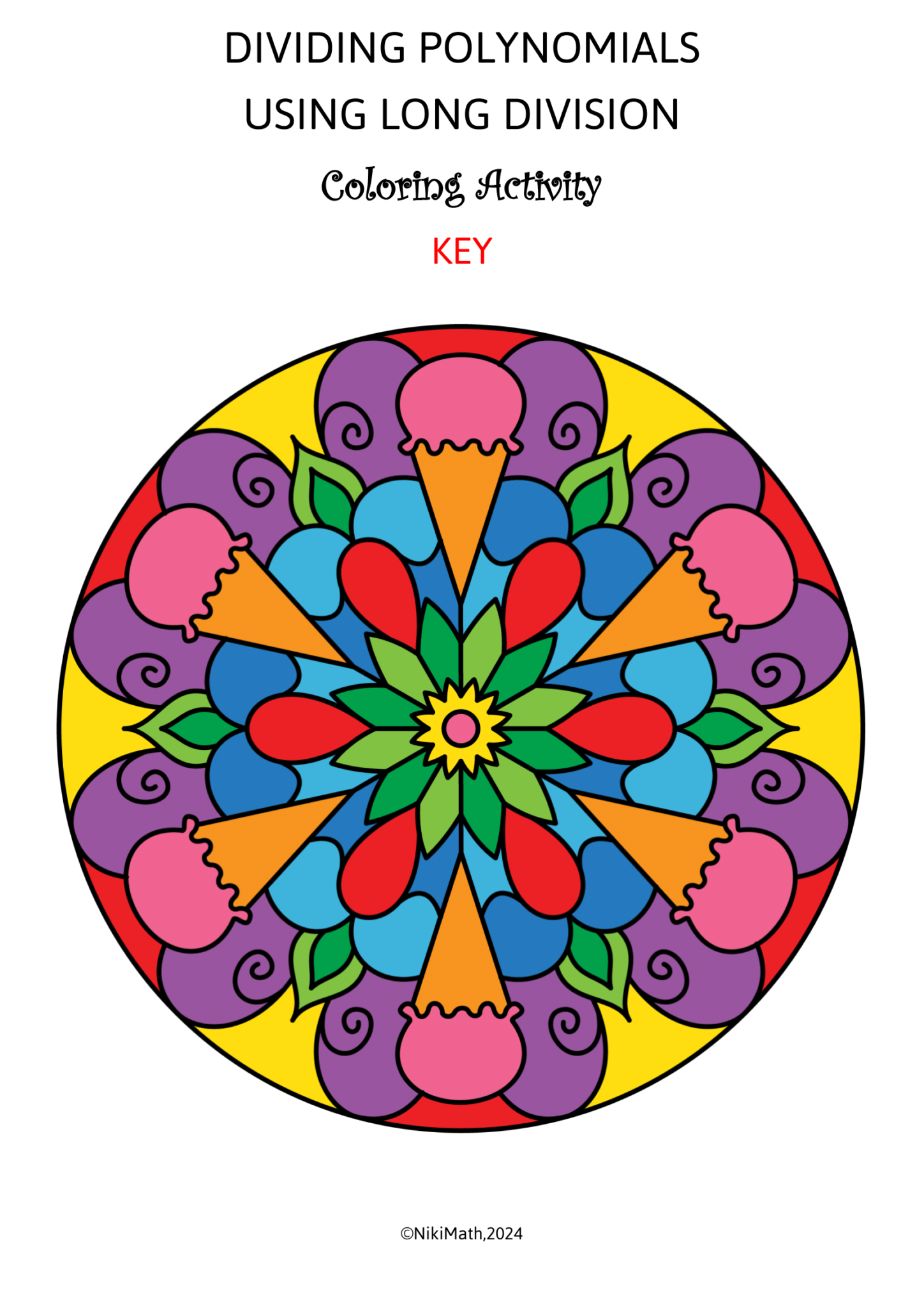 Dividing Polynomials Using Long Division - Coloring Activity/Color by ...