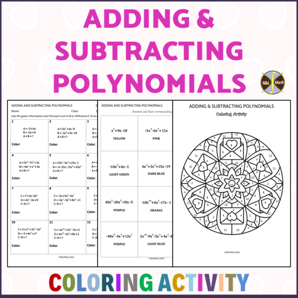 Adding & Subtracting Polynomials - Coloring Activity/Color by Code - Teacher Professional ...