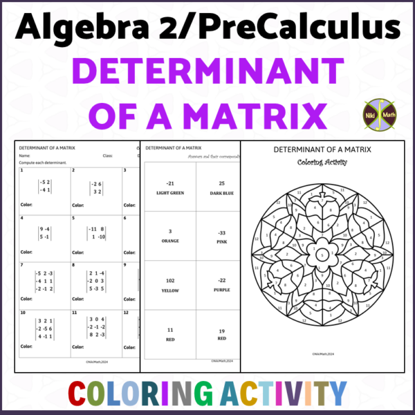Determinant of a Matrix (2x2 and 3x3) - Coloring Activity/Color by Code ...